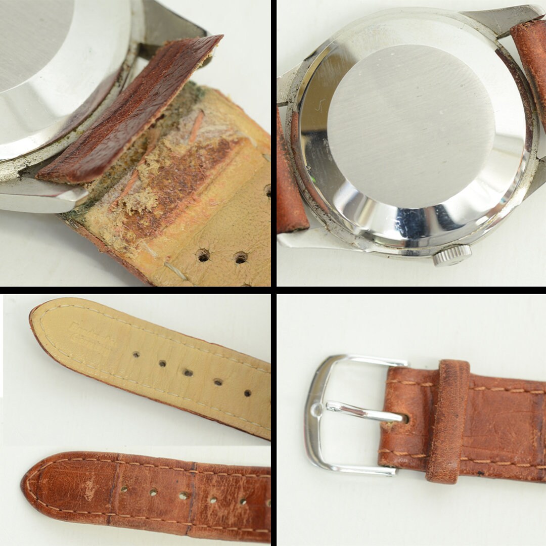 Omega Stainless Steel Silver Case Mens Gold Hands Brown | Etsy