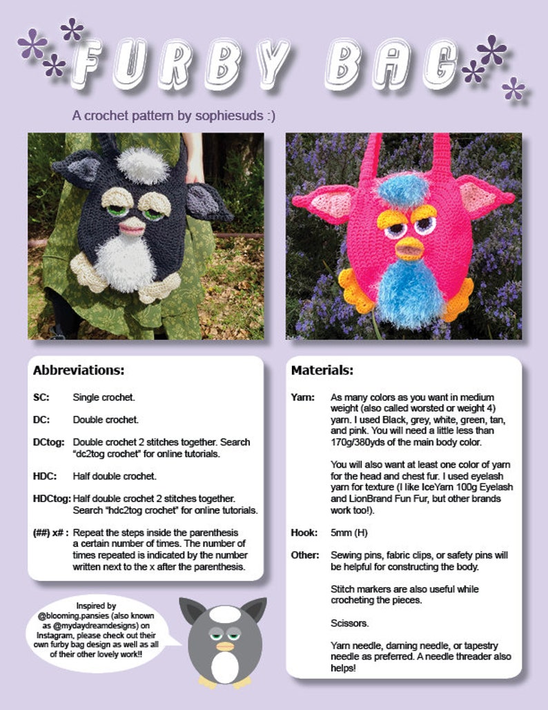 Furby Bag Crochet Pattern | English PDF Digital File | Instant Download ...