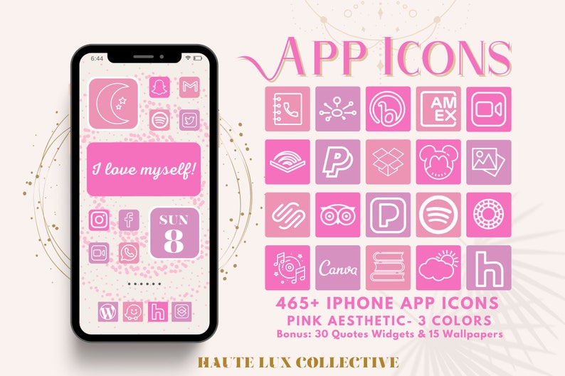 465 IOS14 App Icons IOS14 Aesthetic, IOS Icons Bundle, Pink Icon Theme ...