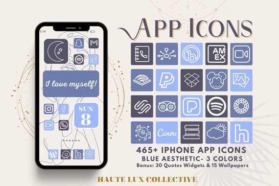 465 IOS14 App Icons IOS14 Aesthetic IOS Icons Bundle Blue | Etsy