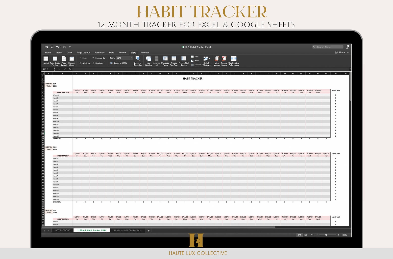 HABIT TRACKER | Excel Spreadsheet Google Sheets, Habit Tracker Routine ...