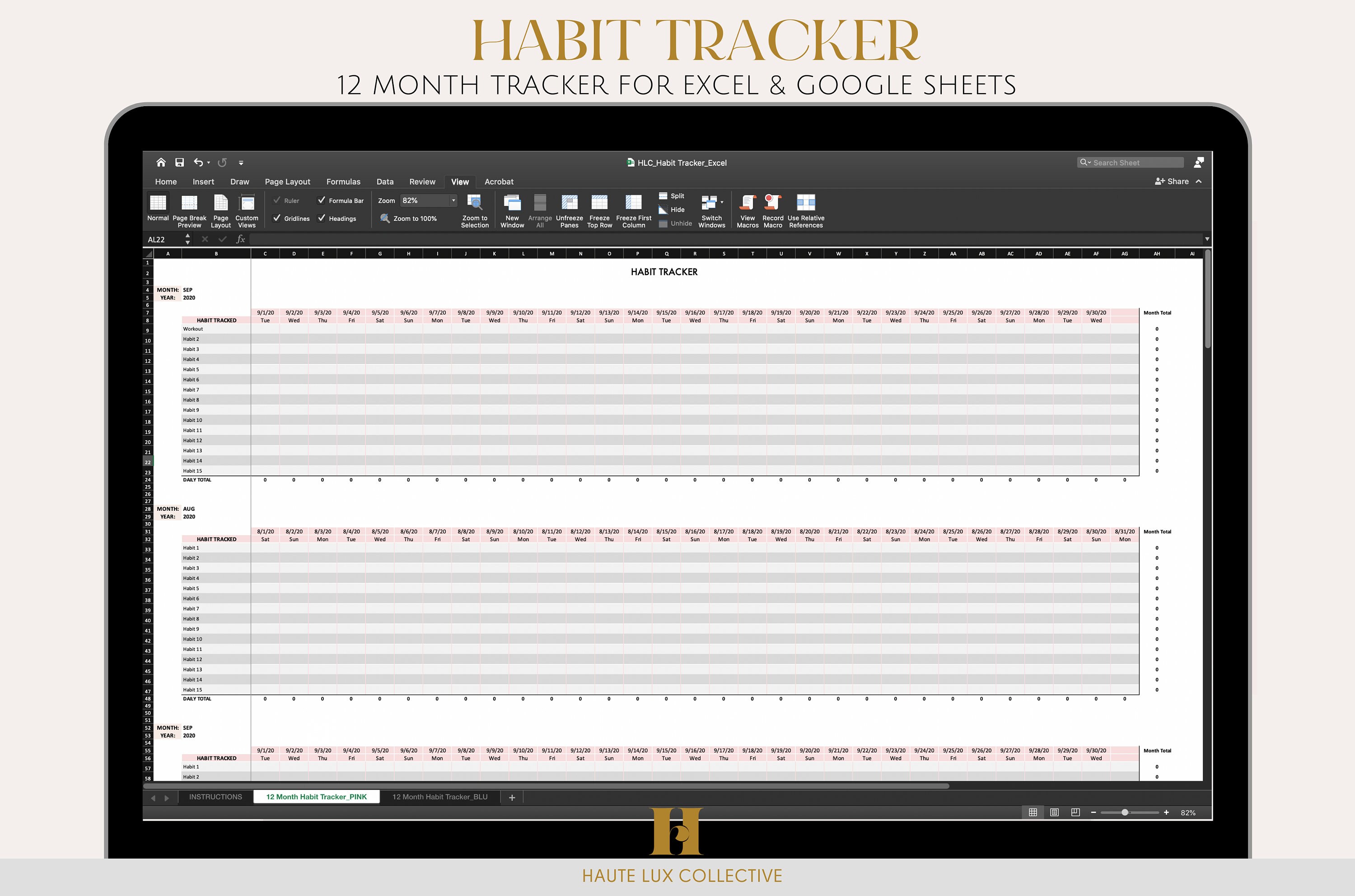 HABIT TRACKER | Excel Spreadsheet Google Sheets, Habit Tracker Routine ...