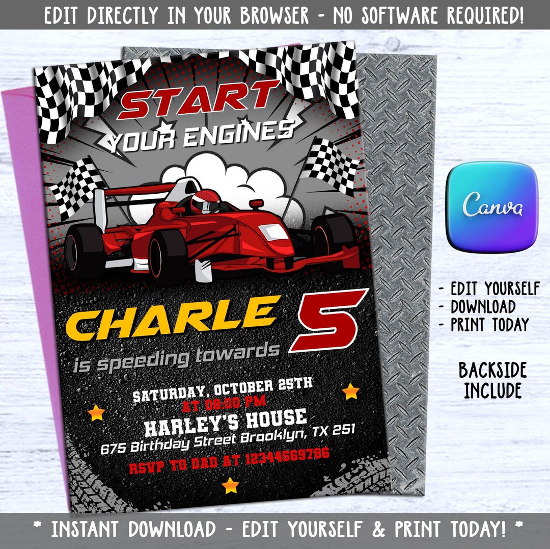 Editable Race Car Invitation Race Car Birthday Party - Etsy