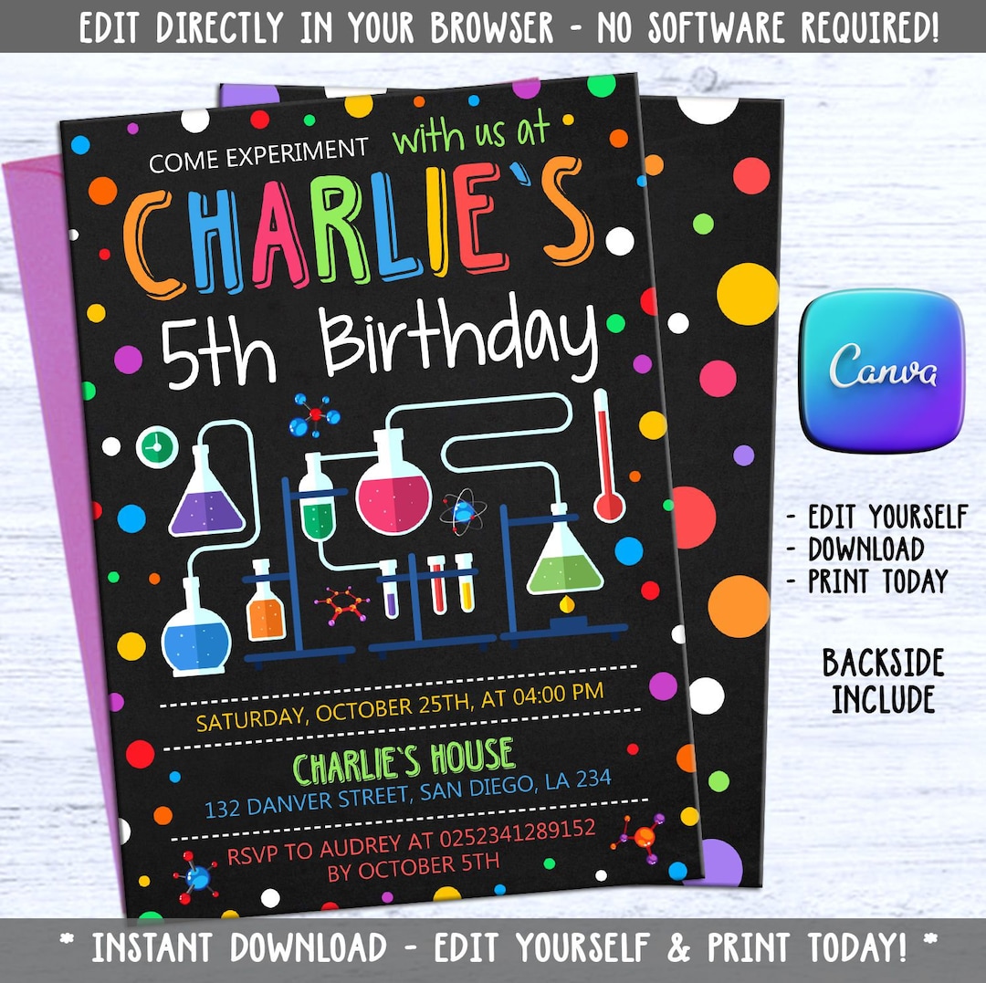 Science Birthday Invitation Science Party Invite Science - Etsy