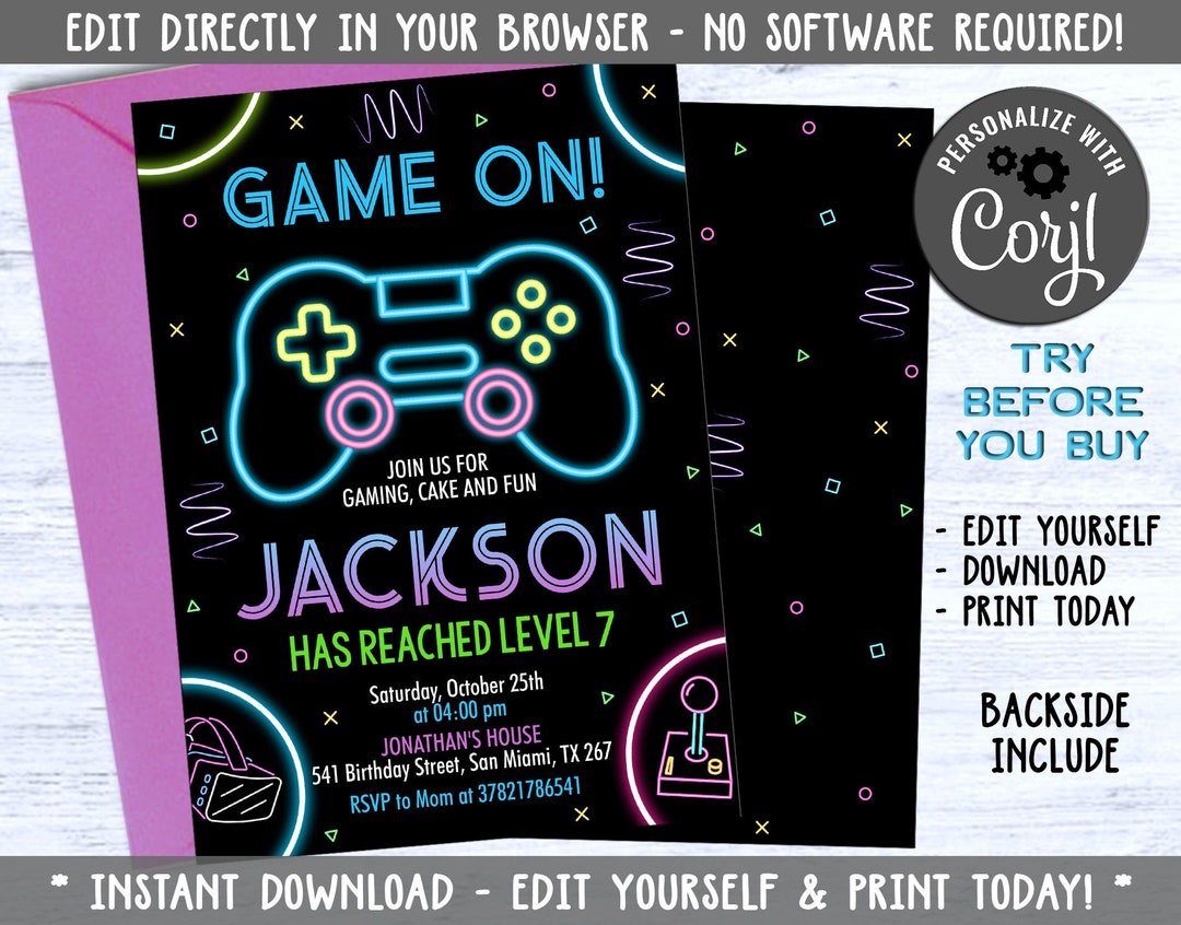Video Game Invitation, Gamer Invitation, Video Game Birthday Invitation ...