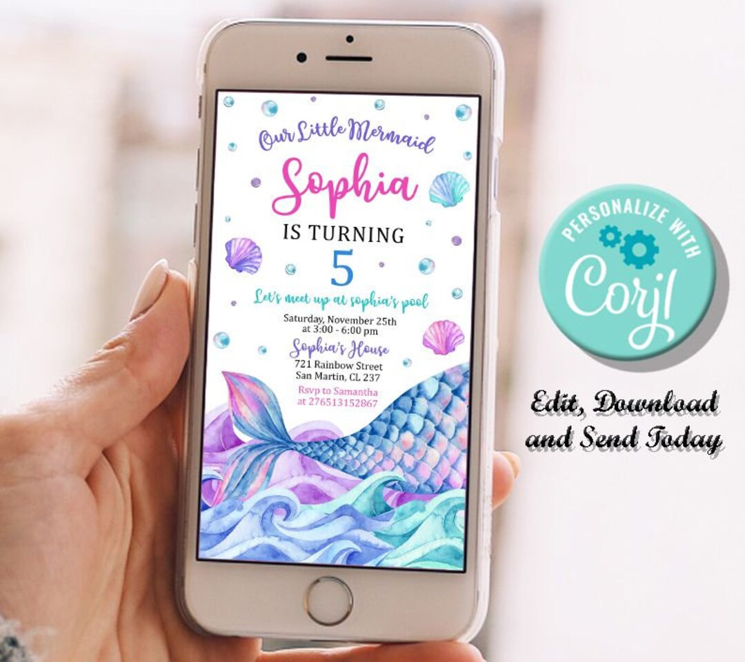 Mermaid Birthday Electronic Invitation Mermaid Birthday - Etsy