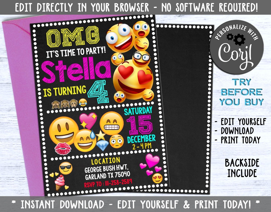 Emoji Invitation Emoji Party Emoji Birthday Invitation - Etsy