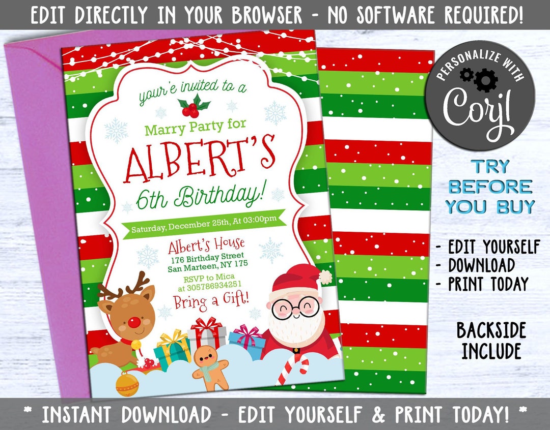 Christmas Birthday Invitation Christmas Party Invitation - Etsy