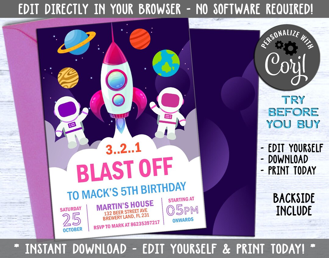 Editable Space Invitation Space Party Invitation Galaxy - Etsy
