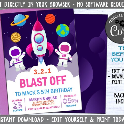 Editable Space Invitation Space Party Invitation Galaxy - Etsy