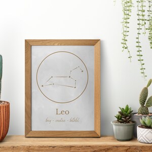 Leo Star Sign Printable Wall Art, Digital Download, Zodiac Print ...