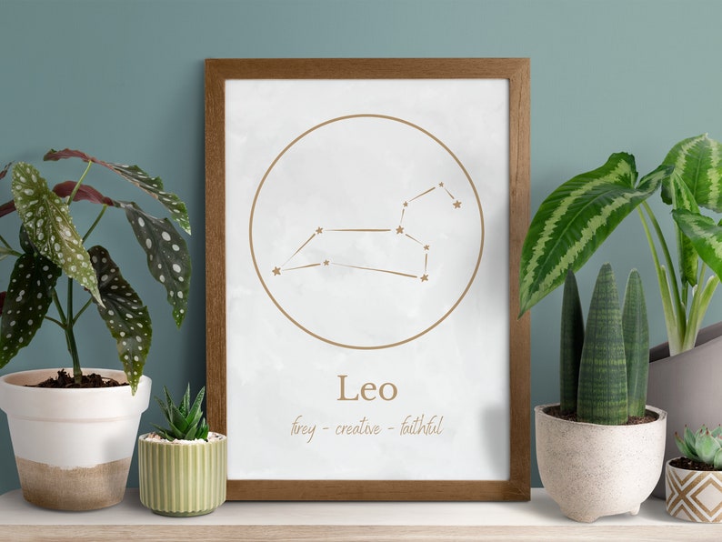 Leo Star Sign Printable Wall Art, Digital Download, Zodiac Print ...