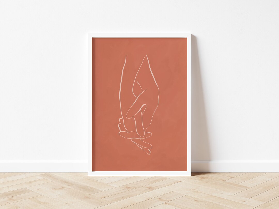 Holding Hands Line Art Print, Printable Wall Art, Neutral Minimalist ...