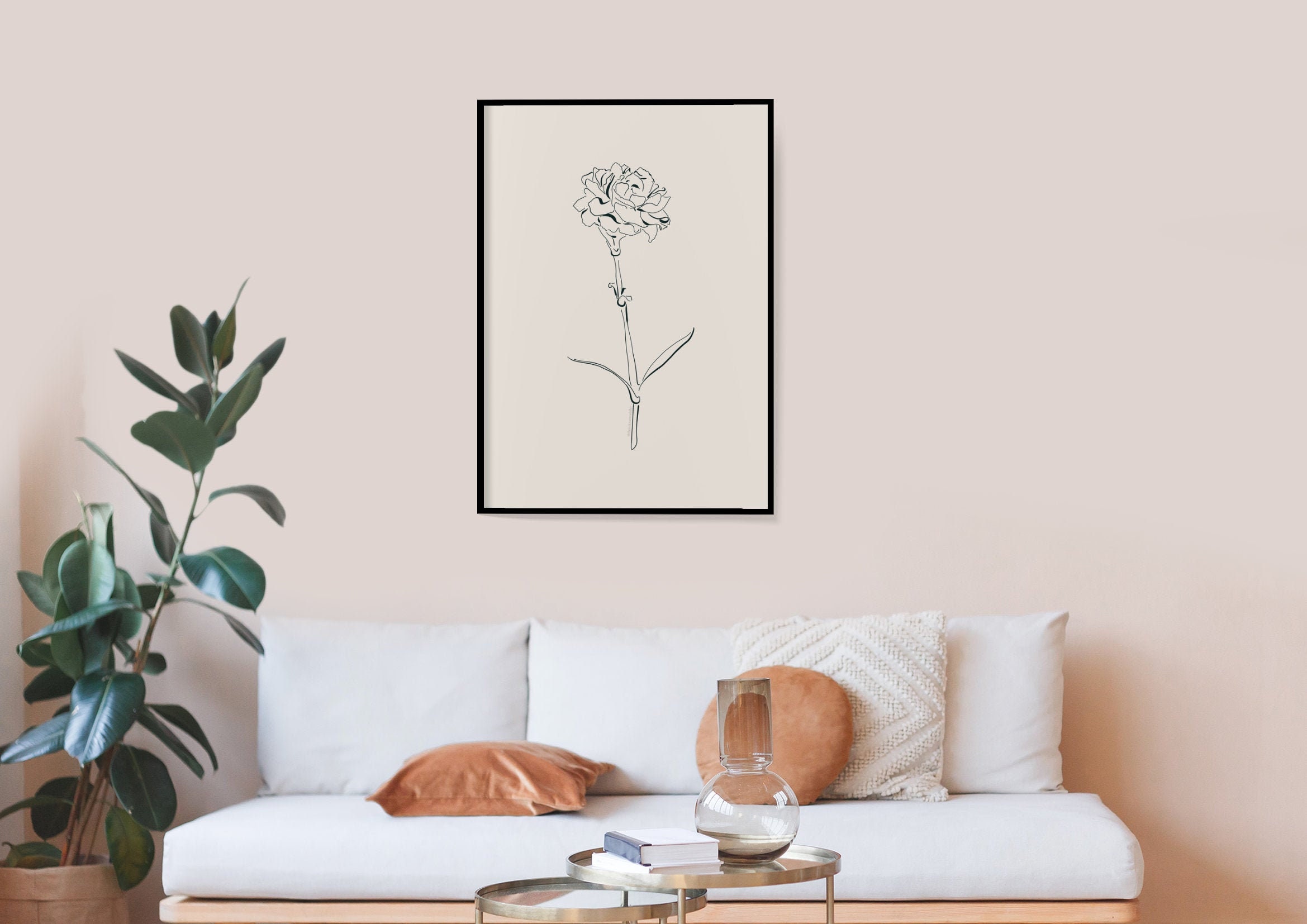 Carnation Floral Line Art Print, Printable Wall Art, Digital Download ...