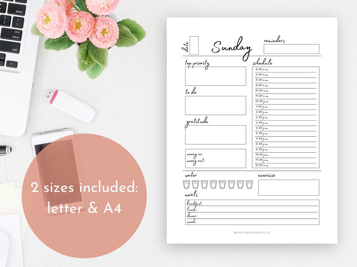 Daily Printable Planner, Weekly Schedule Template, Letter Size, A4 Size ...