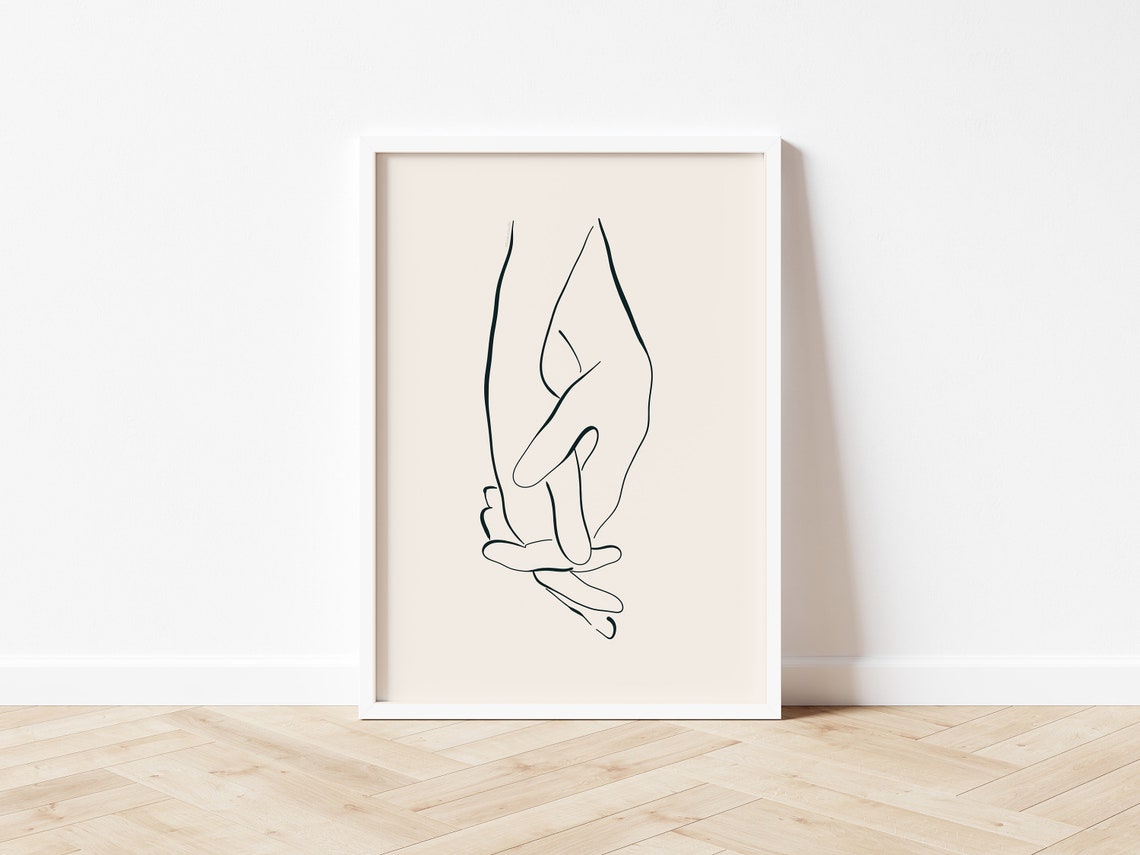 Holding Hands Line Art Print Printable Wall Art Neutral - Etsy