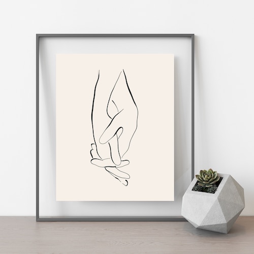 Holding Hands Line Art Print Printable Wall Art Neutral - Etsy
