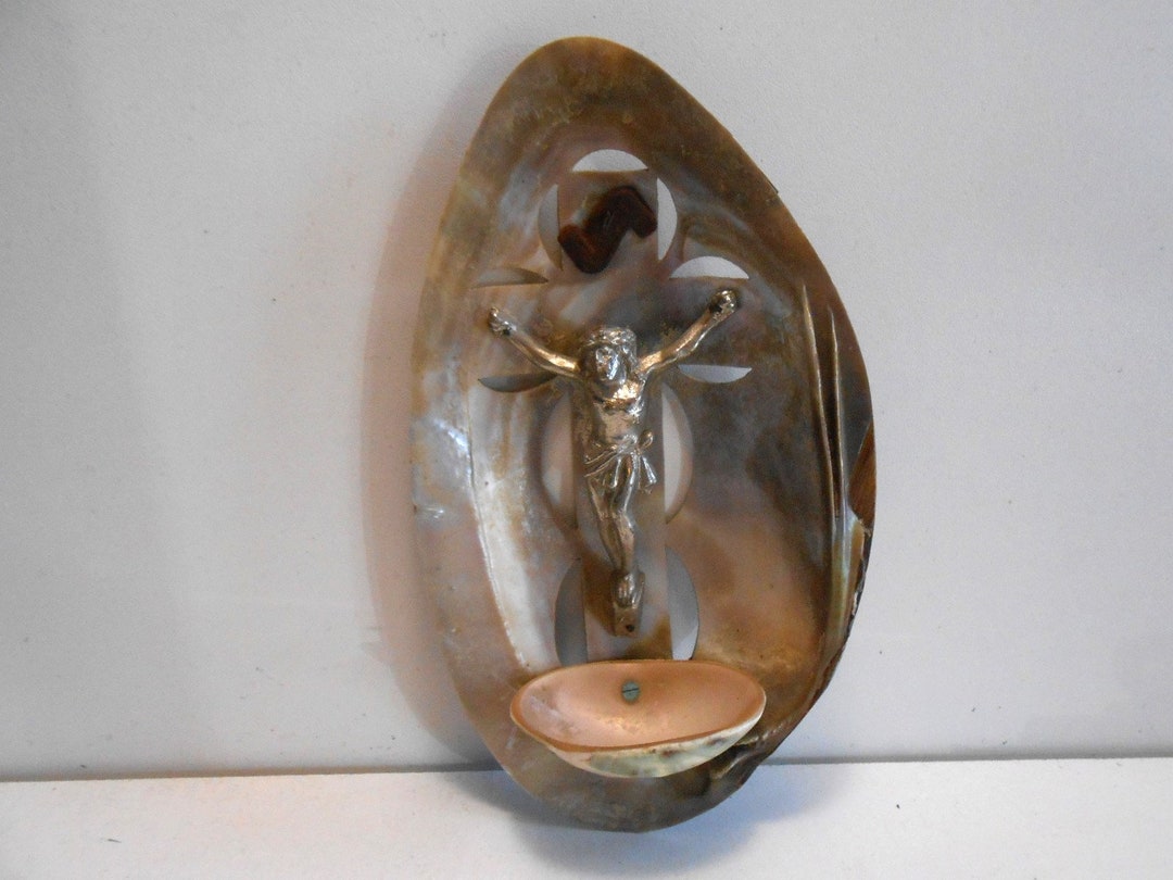 Holy Water Stoup / Mother-of-pearl Shell Crucifix / Holy Water Stoup - Etsy