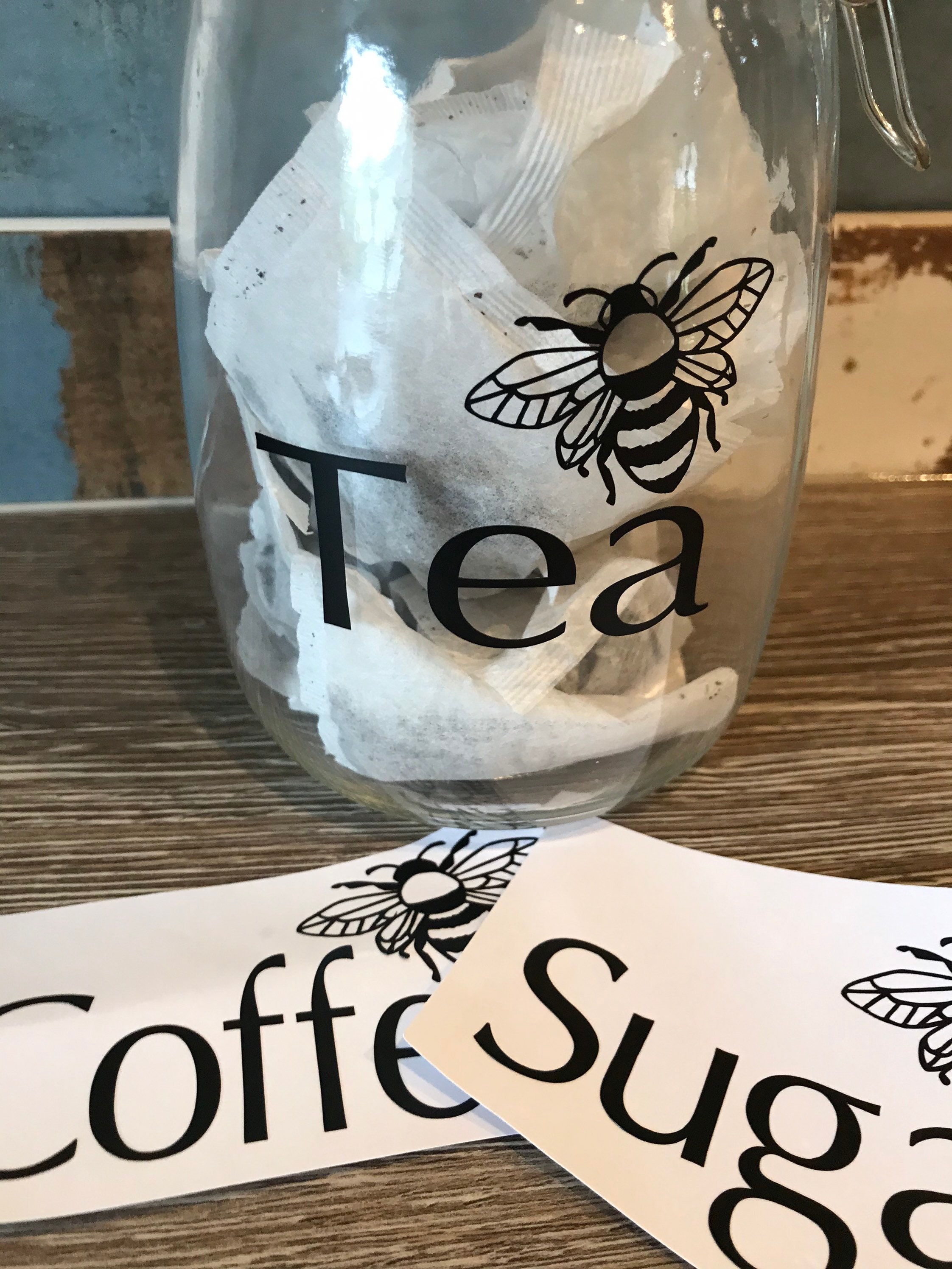 Bumble Bee Storage Labels - Vinyl - Tea, Coffee, Sugar - Self Adhesive ...