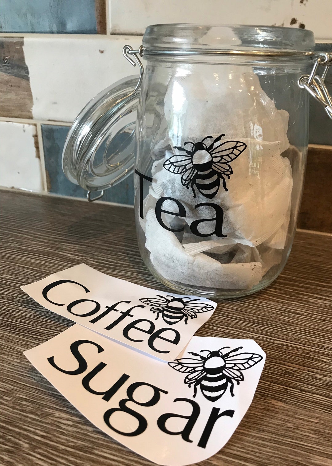 Bumble Bee Storage Labels - Vinyl - Tea, Coffee, Sugar - Self Adhesive ...