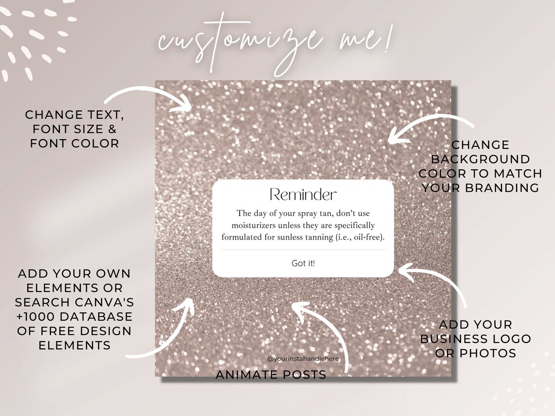 Spray Tan Reminder Instagram Template Canva Editable Template Instagram ...