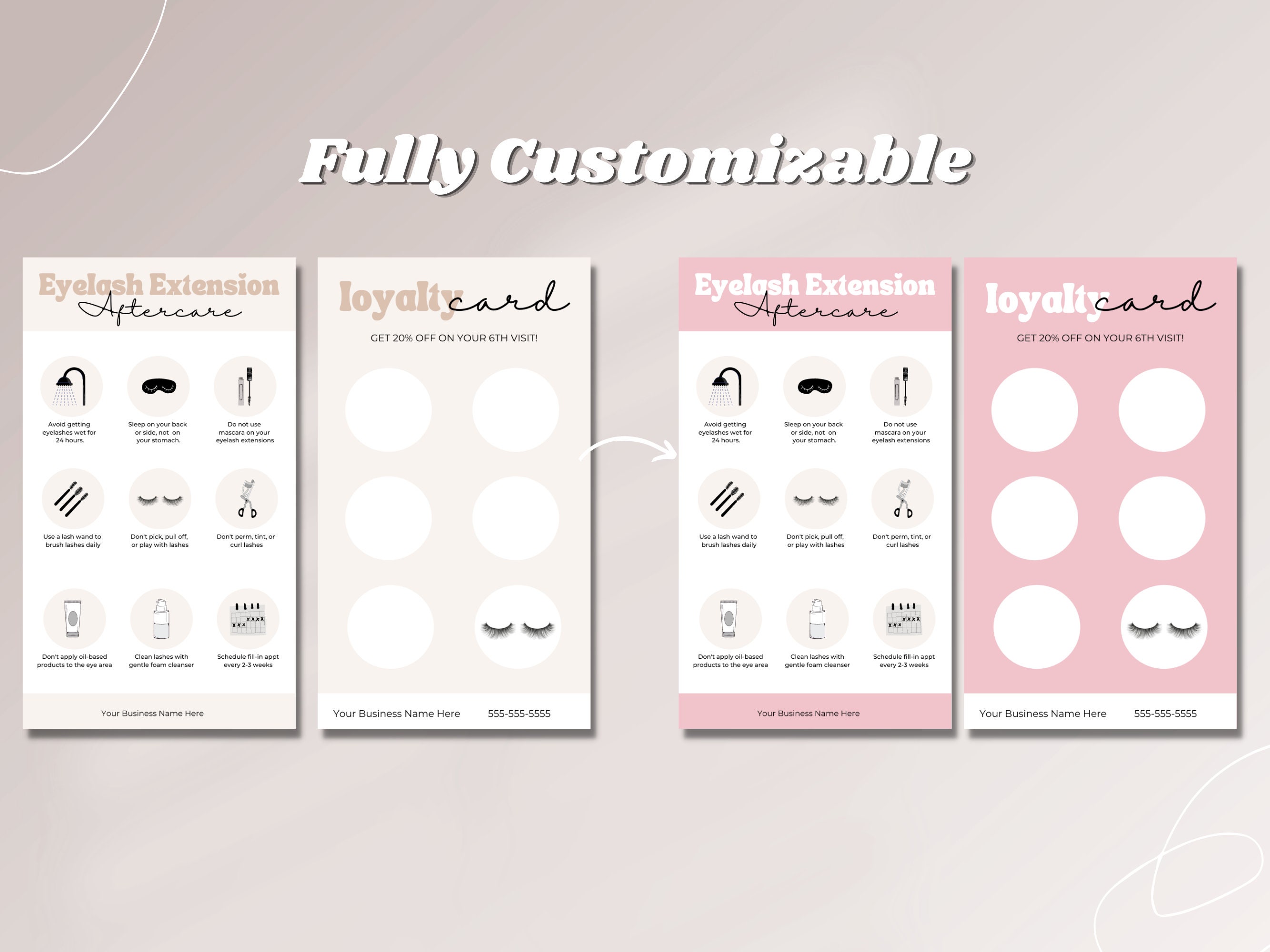 Eyelash Extension Editable Care Card | Canva Editable Template | Online ...