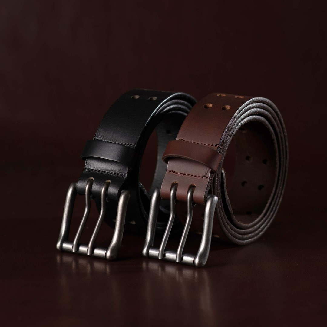 Men's Belt, Double Hole Leather Belt, Full Grain Leather Belt Made in ...