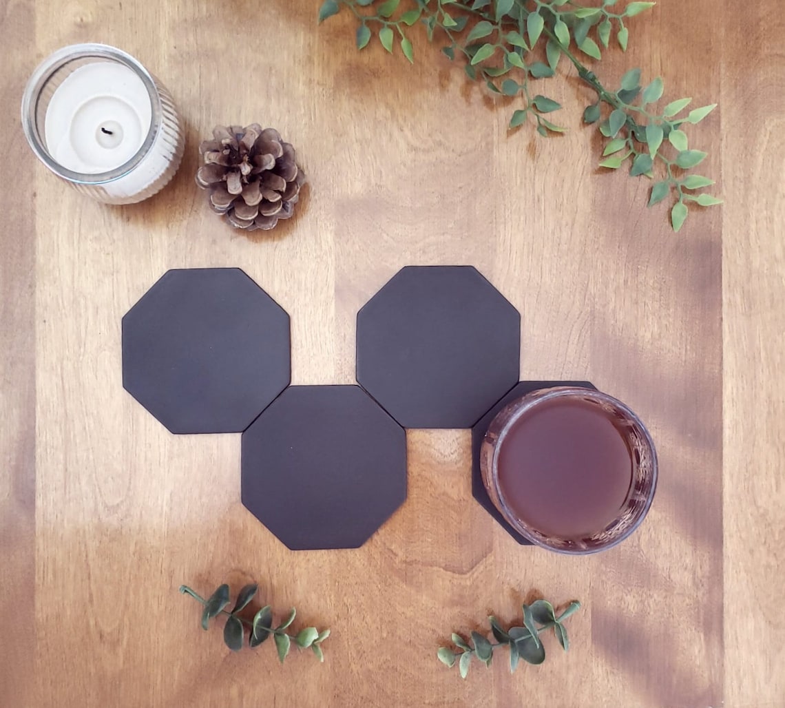 Octagon Coasters 4pc Leather Coaster Set 9-10 oz Full Grain | Etsy