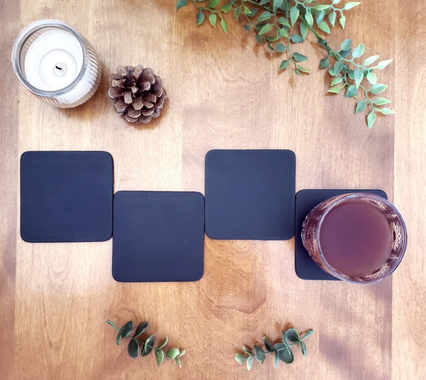 Square Coasters 4pc Leather Coasters Full Grain Leather | Etsy