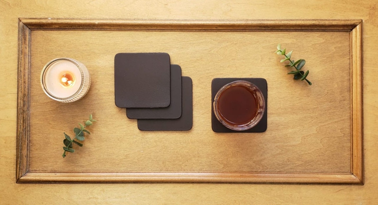 Square Coasters 4pc Leather Coasters Full Grain Leather | Etsy