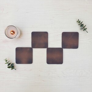 Square Coasters, 4pc Leather Coasters, Full Grain Leather Coasters ...