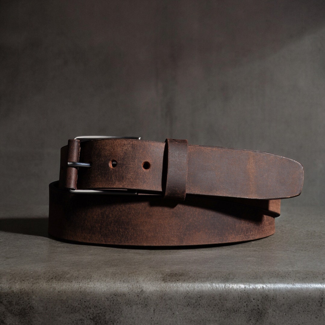 Brown Leather Belt With Unique Buckle, Distressed Leather Belt, Buckle ...