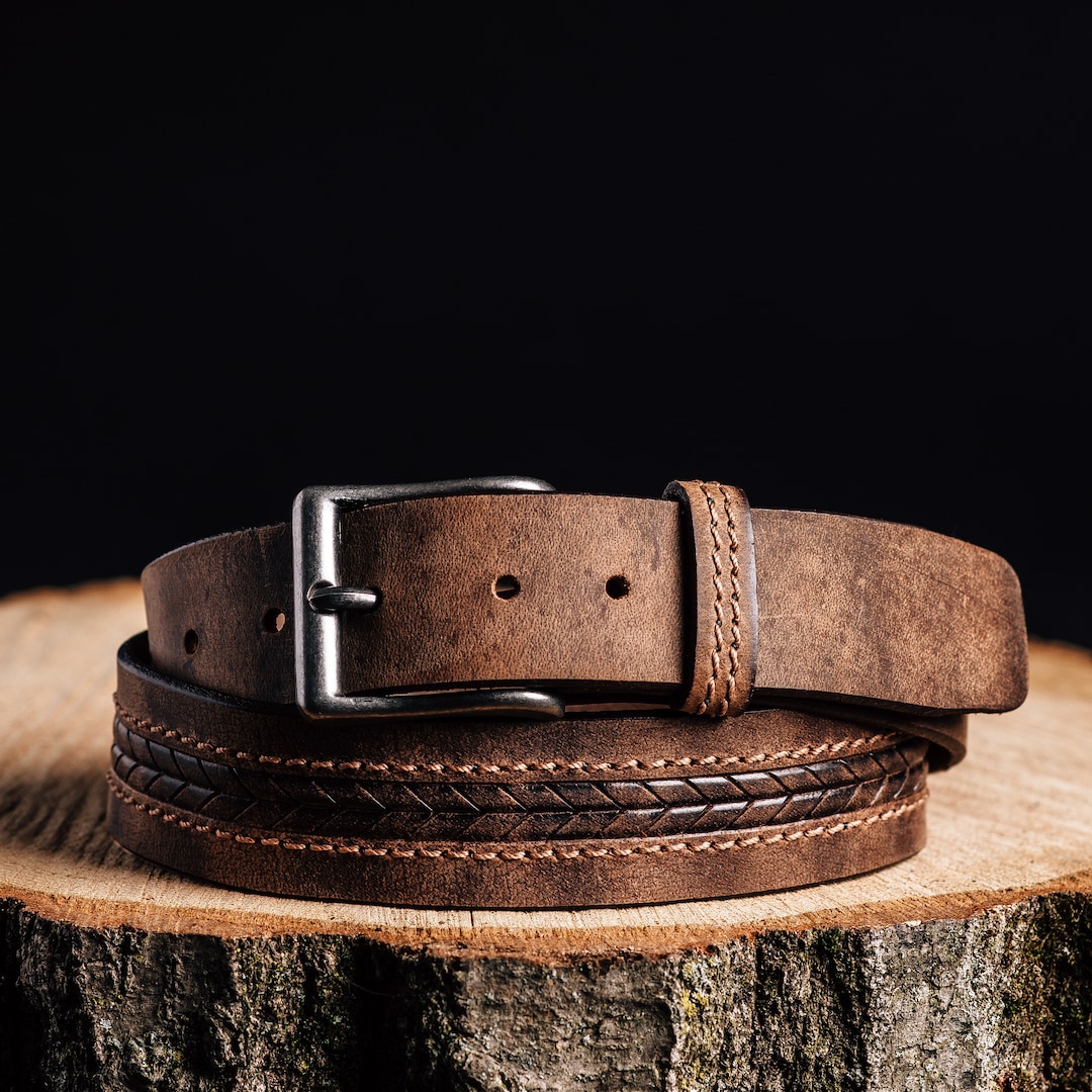 Brown Arrow Pattern Leather Belt, Stitched FULL GRAIN Leather Belt ...