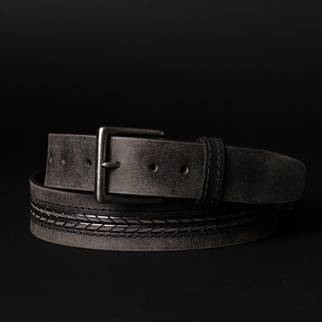 Handmade Leather Belt, Distressed Leather Belt, Men's Embossed Full ...