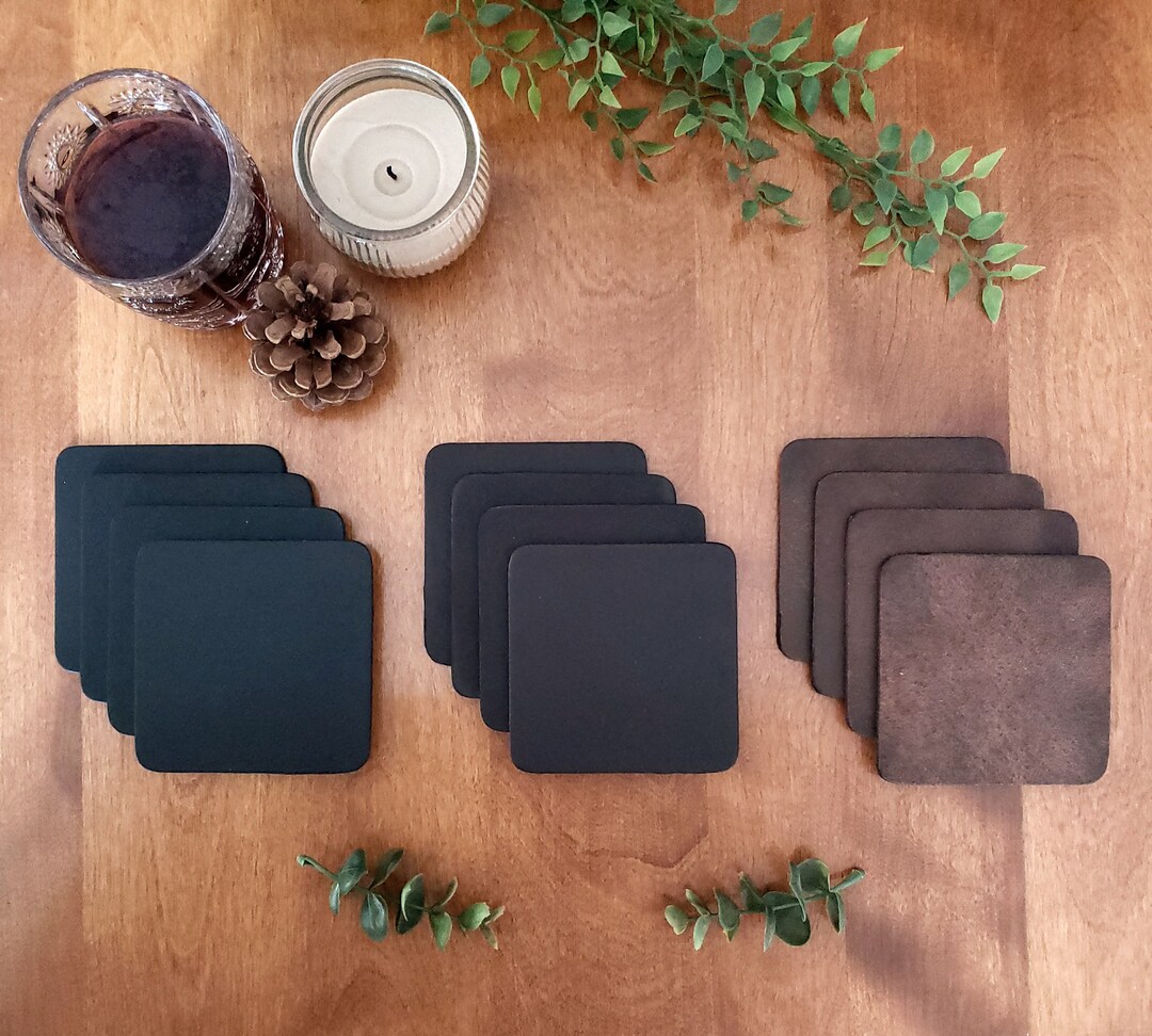 Square Coasters, 4pc Leather Coasters, Full Grain Leather Coasters ...