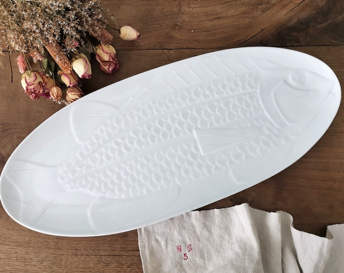 Large French Withe Ceramic Fish Platter Embossed Decor - Etsy