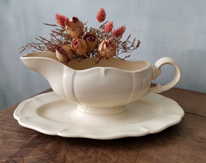 Antique French Creamy Ironstone Gravy Boat Stamped DIGOIN SARREGUEMINES ...