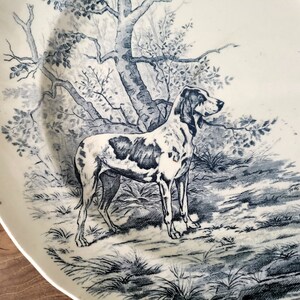 Large Antique French Serving Plate, White Blue Ironstone Stamped ...