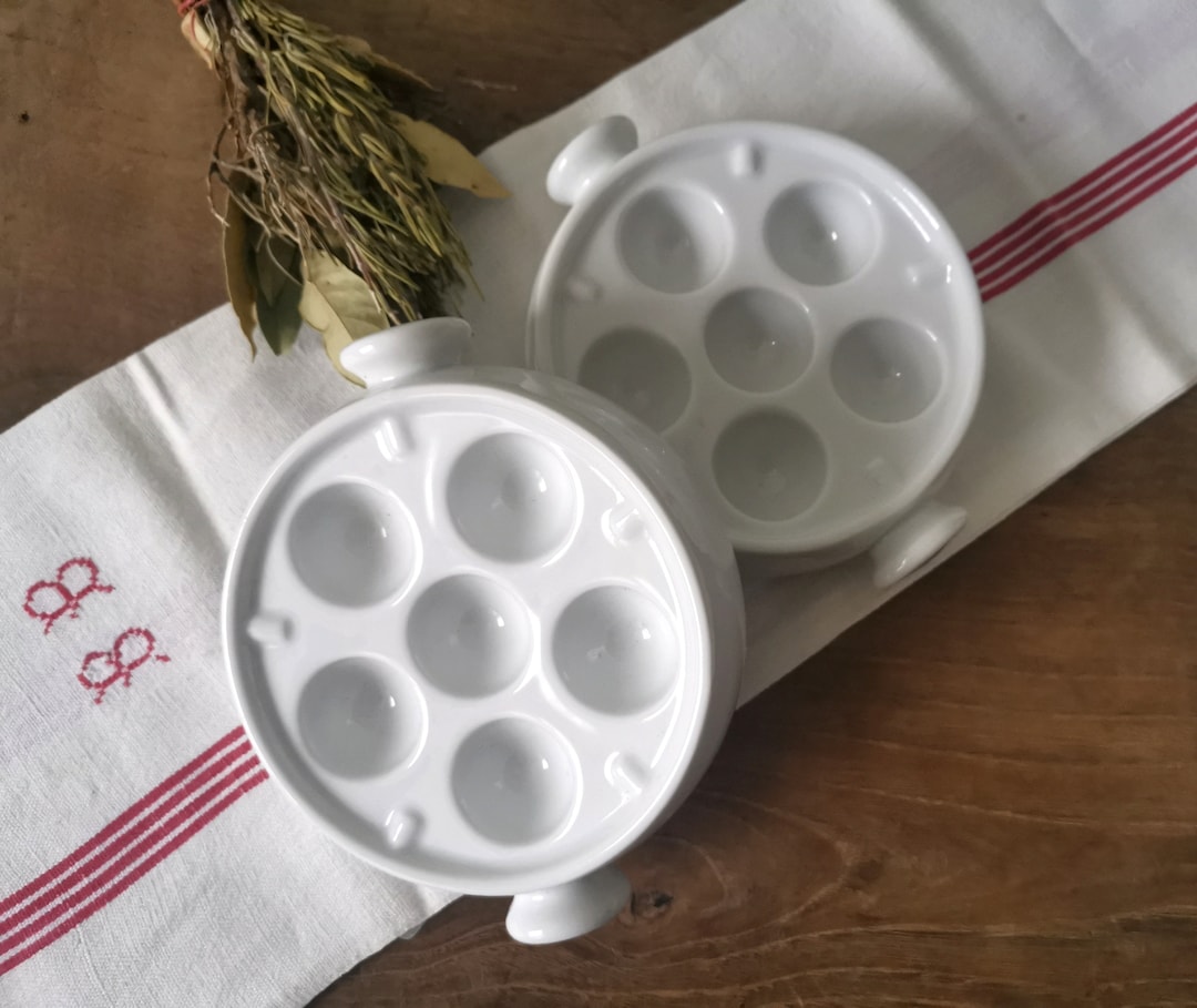 2 Vintage French Snail Plates / White APILCO Porcelaine / Escargot ...