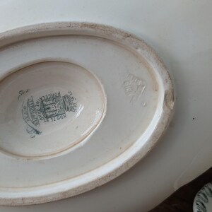 Antique French Gravy Boat, Green Transferware, Stamped GIEN Ocean ...