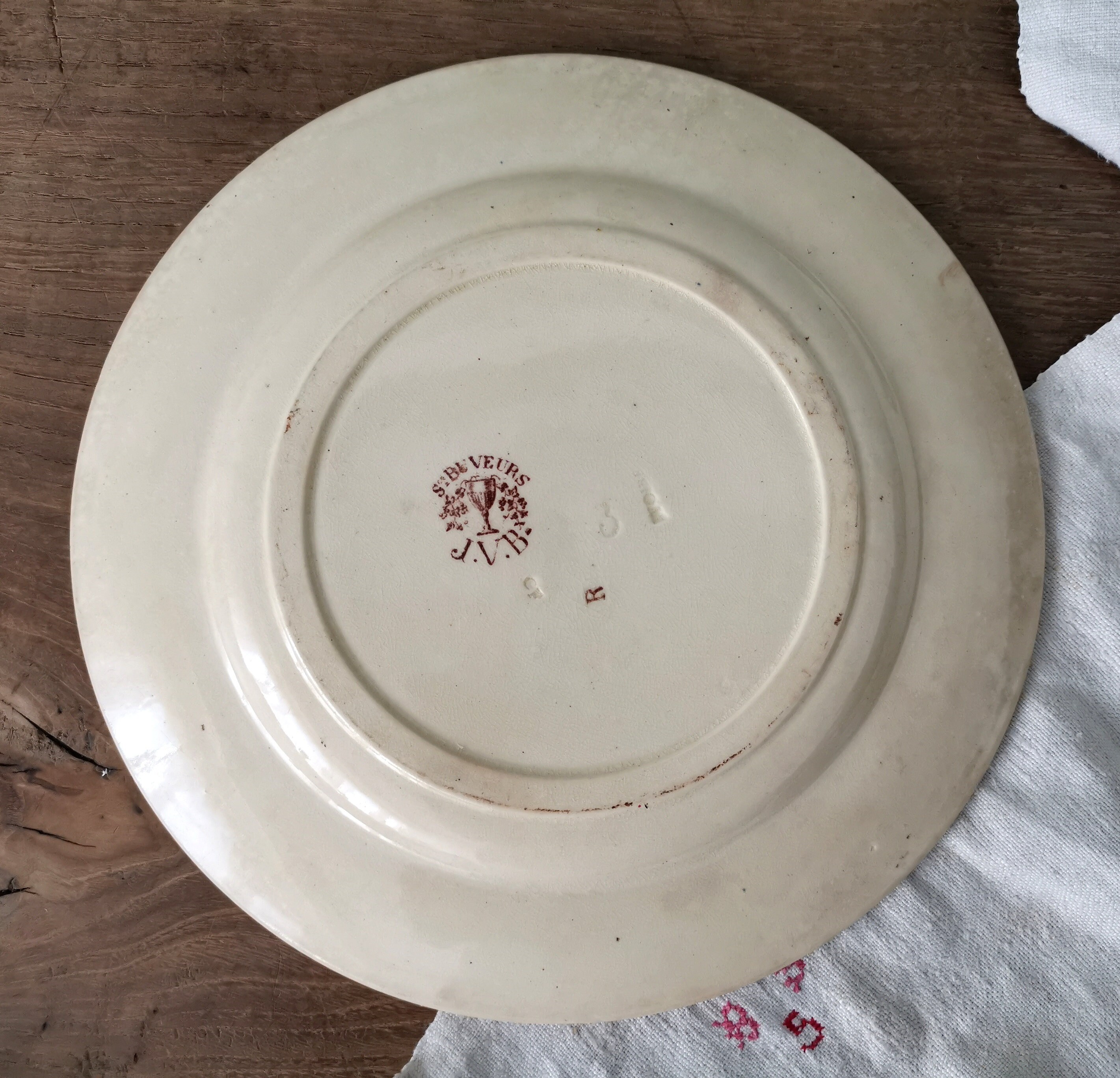 Antique French Plate, Stamped JULES VIEILLARD Bordeaux Buveurs, White ...