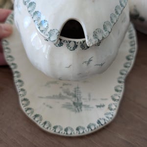 Antique French Lidded Sauce Boat , Green Transferware, Stamped GIEN ...