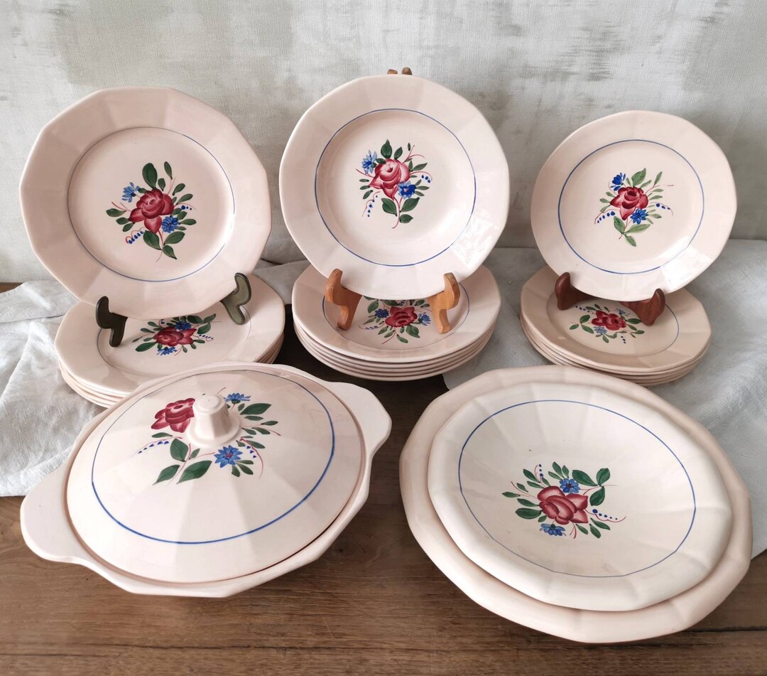 French Dinner Set for 6 Persons Stamped DIGOIN SARREGUEMINES, 1920 Art ...