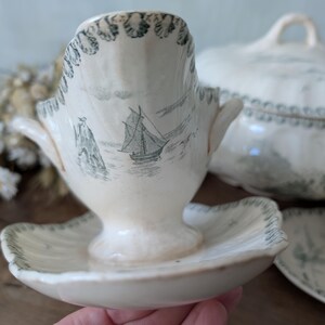 Antique French Gravy Boat, Green Transferware, Stamped GIEN Ocean ...