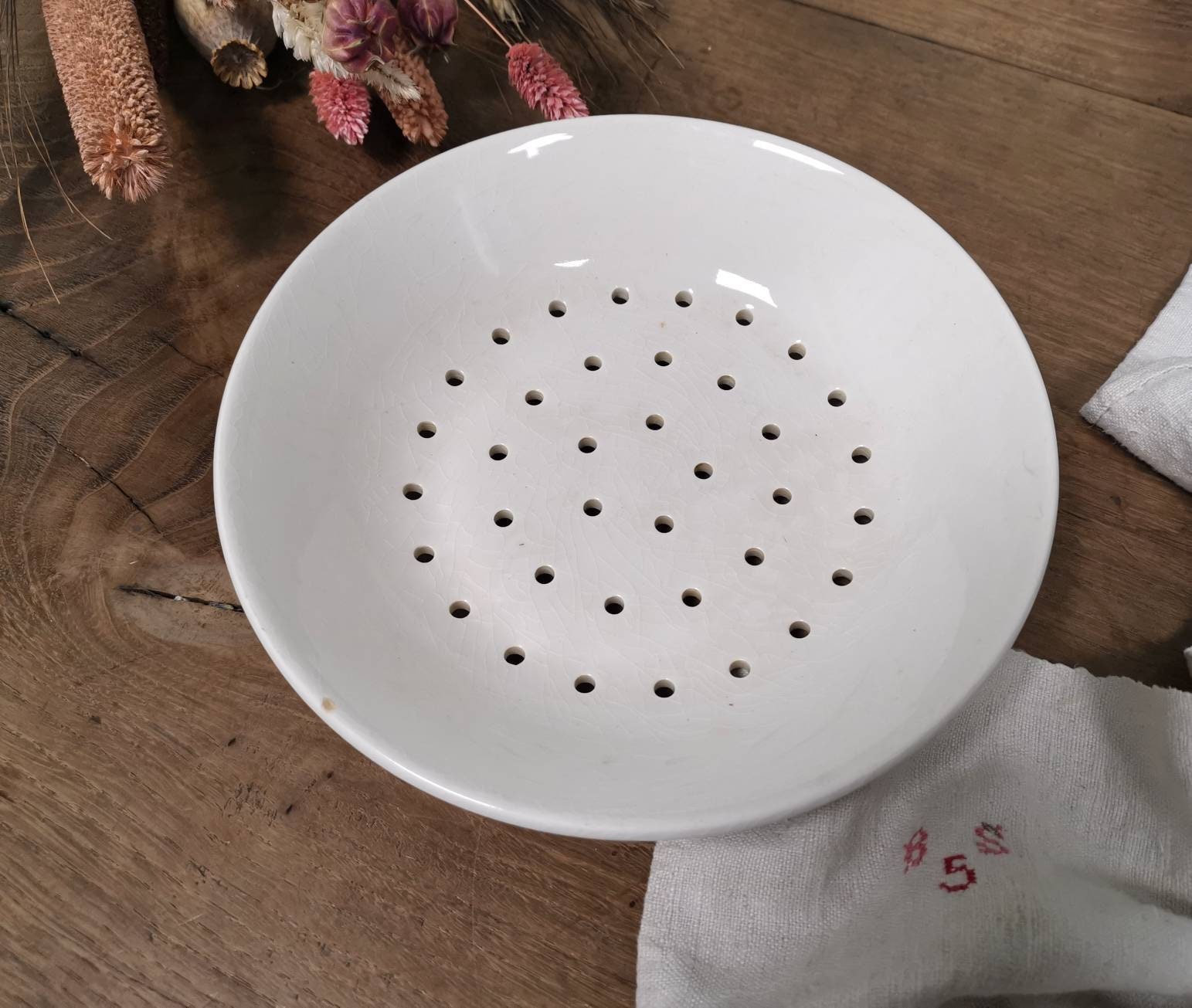 Antique French White Ceramic Colander Dish Fruit Bowl Berry - Etsy