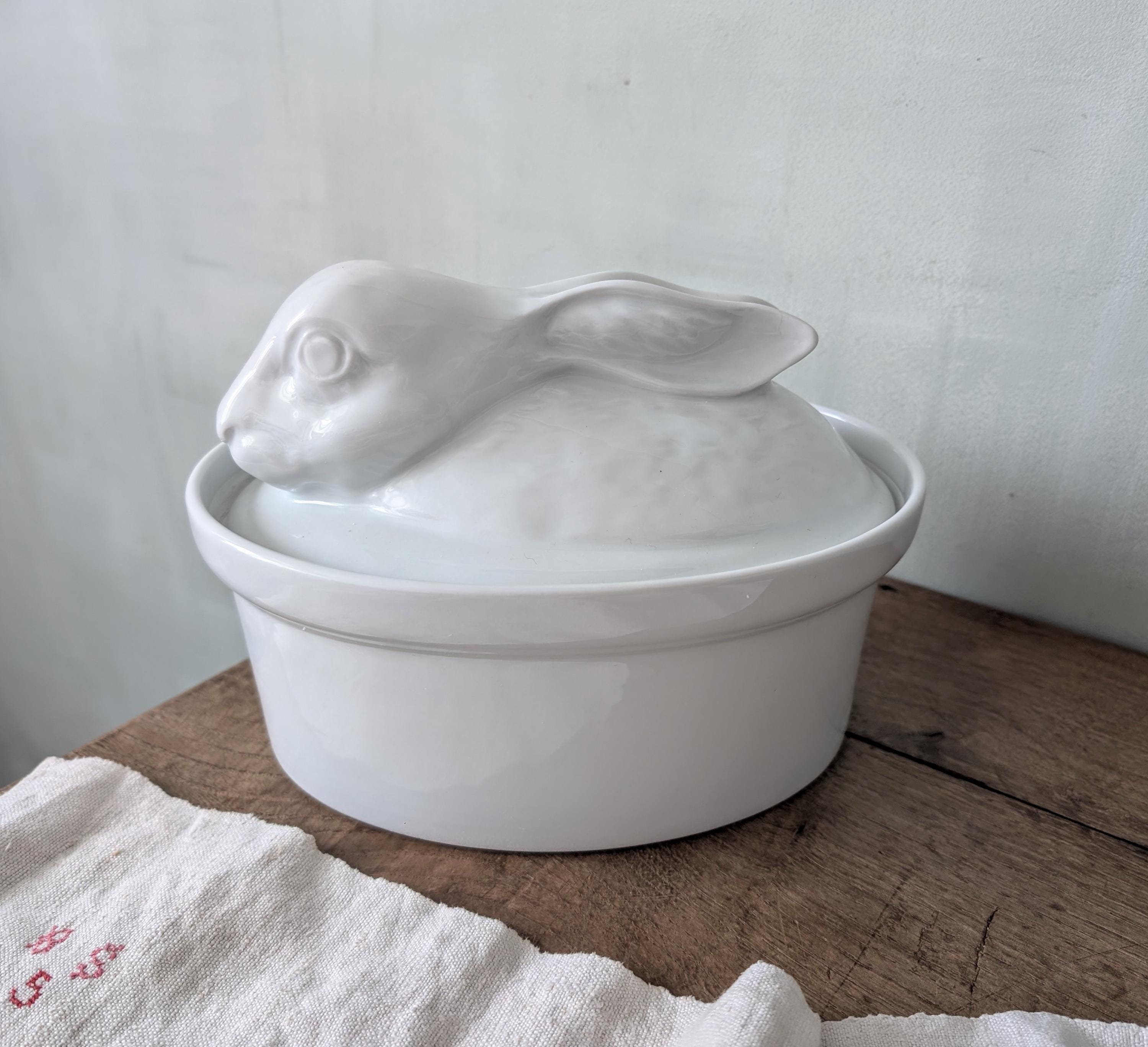 Vintage French Rabbit Terrine / PILLIVUYT White Porcelain / Lidded ...