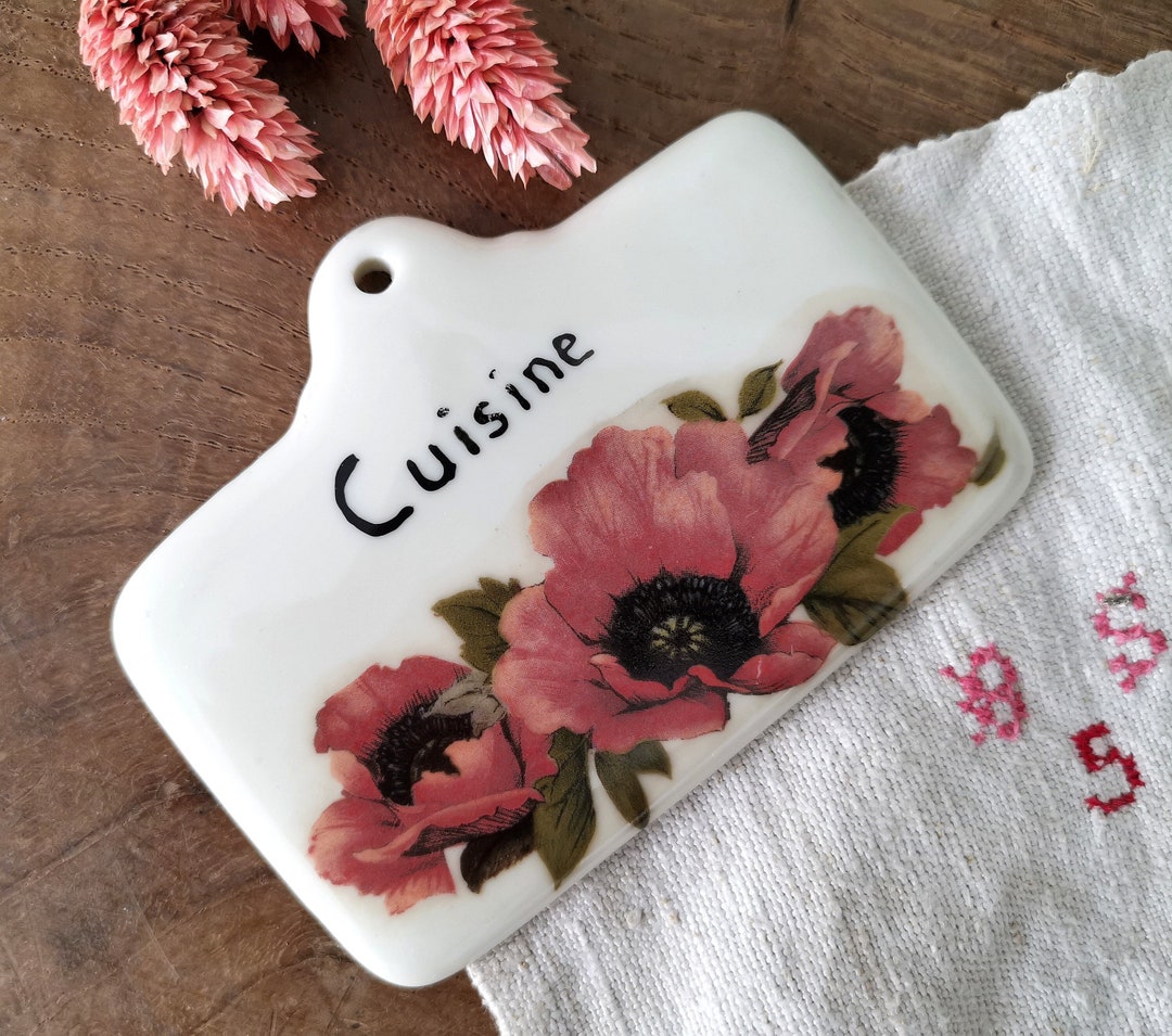 Vintage French Kitchen Door Sign, LIMOGES Porcelain, Flowers Decor ...