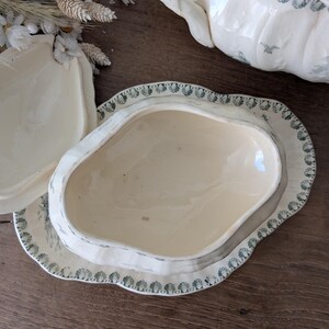 Antique French Lidded Sauce Boat , Green Transferware, Stamped GIEN ...