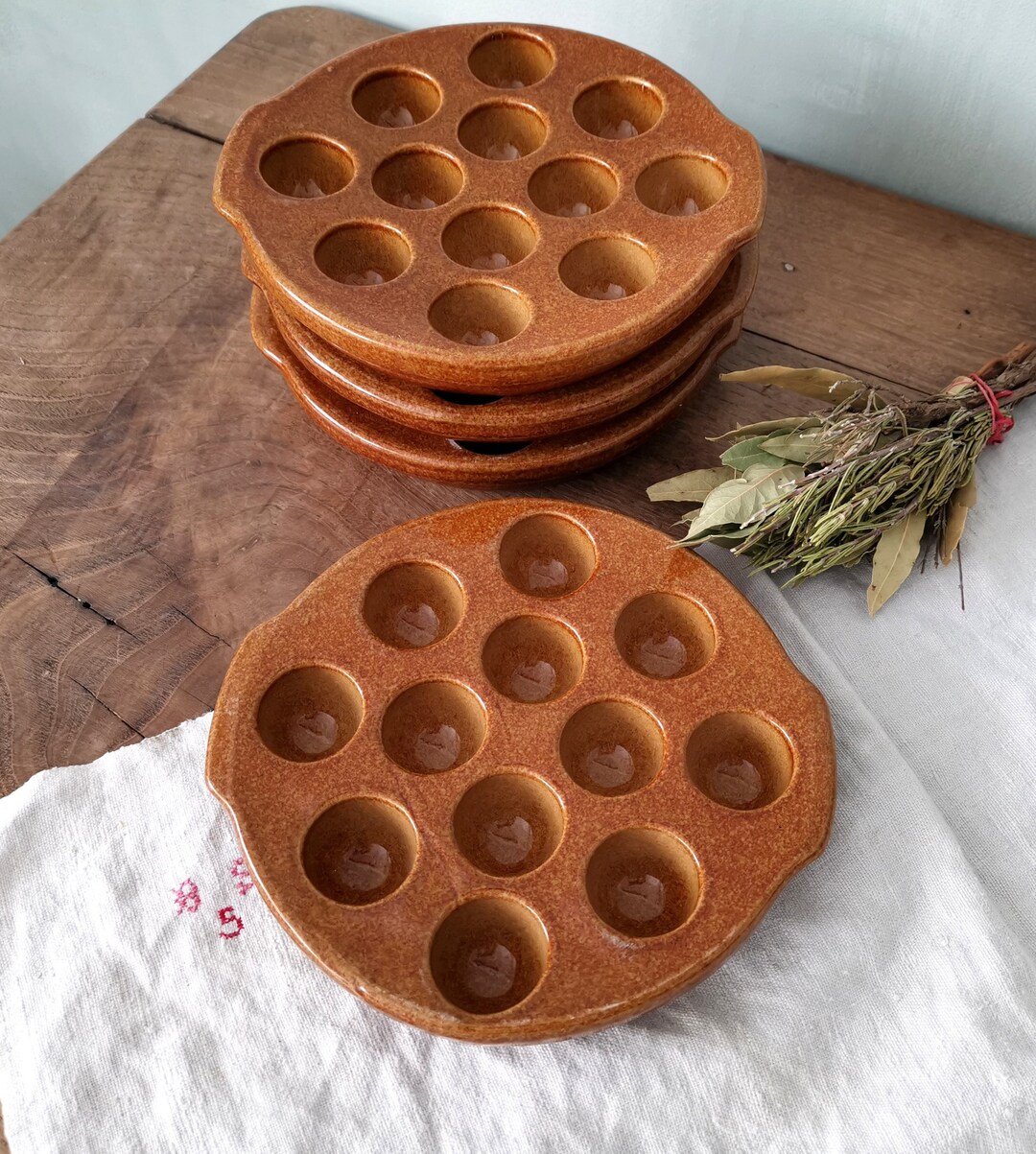 LARGE Ceramic Snail Plate / 12 Holes / Vintage French Escargot Cooking ...