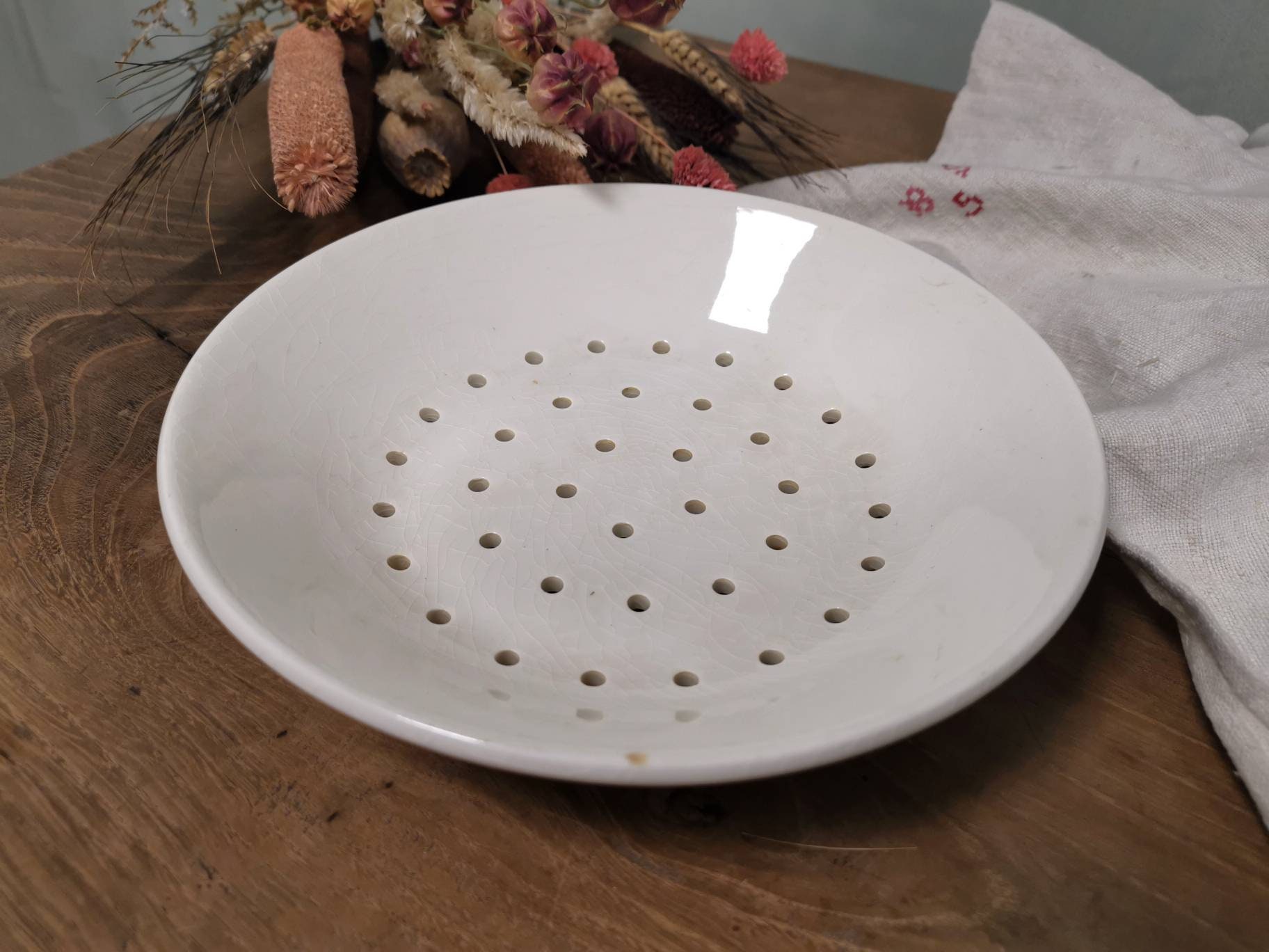 Antique French White Ceramic Colander Dish Fruit Bowl Berry - Etsy